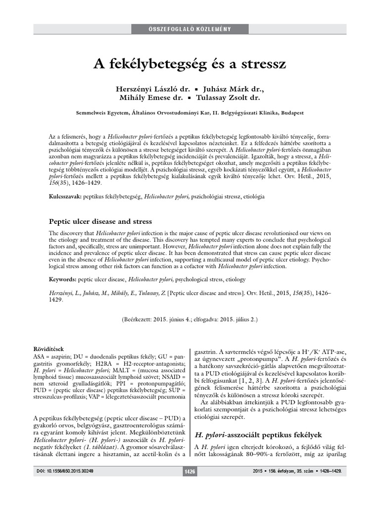 A Fekélybetegség És A Stressz: Herszényi László Dr. Juhász Márk DR ...