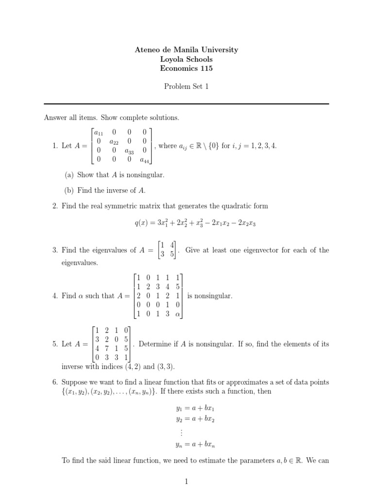 Econ 115 D - Probset 1 | PDF | Input–Output Model | Eigenvalues And Eigenvectors