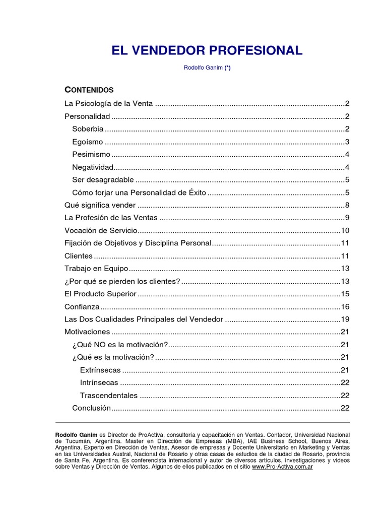 Claves del Vendedor Profesional | PDF | Cliente | Motivación