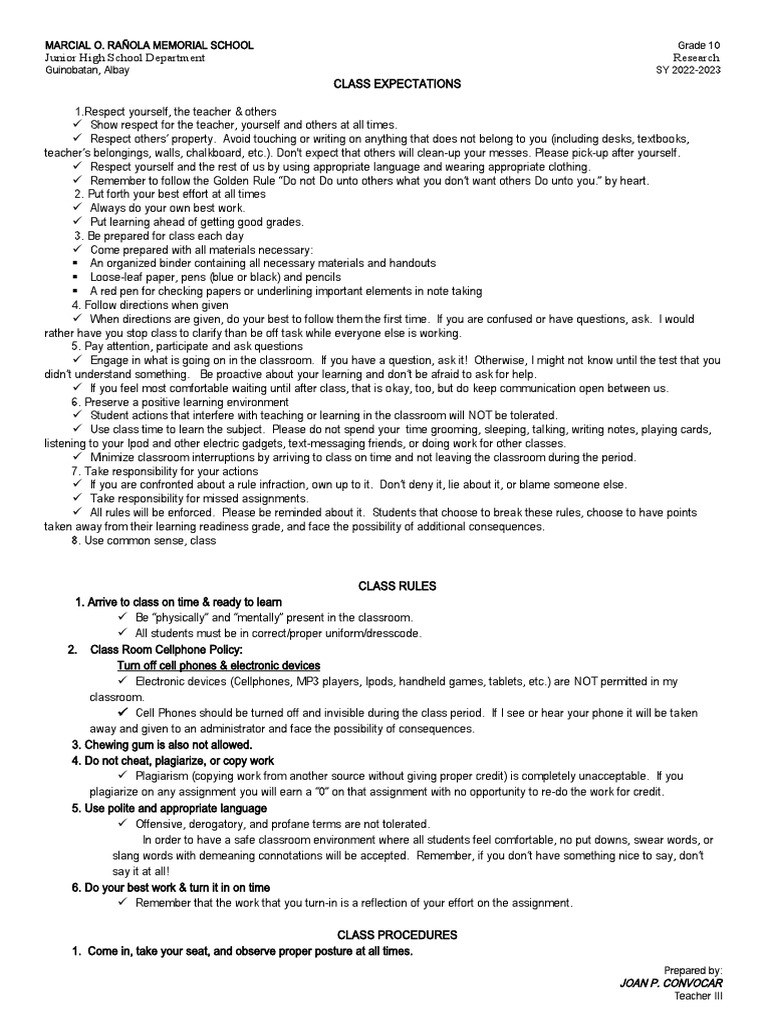 Ste-Class Rules, Course Requirements, Grading System | PDF