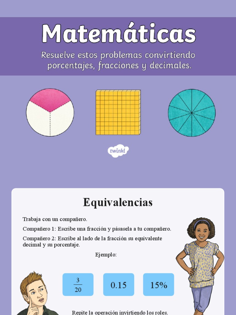 Convertir Porcentajes Decimales y Fracciones Presentacion Ver 1 | PDF