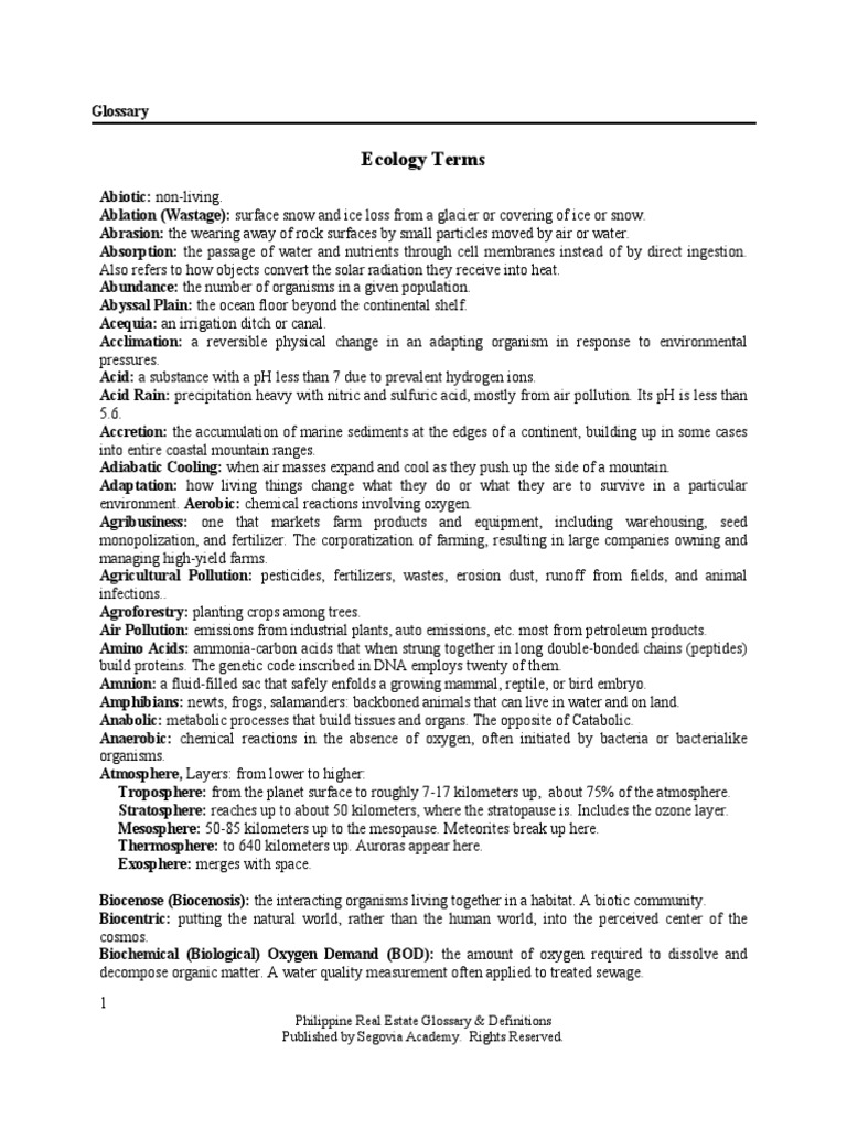 1.03n Glossary - Ecology Terms II | PDF | Ecosystem | Soil
