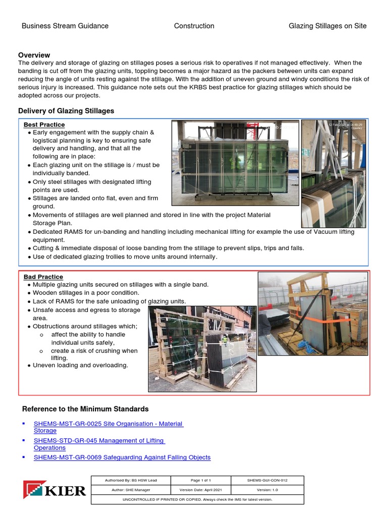 SHEMS-GUI-CON-012 Glazing Stillages on Site | PDF | Safety
