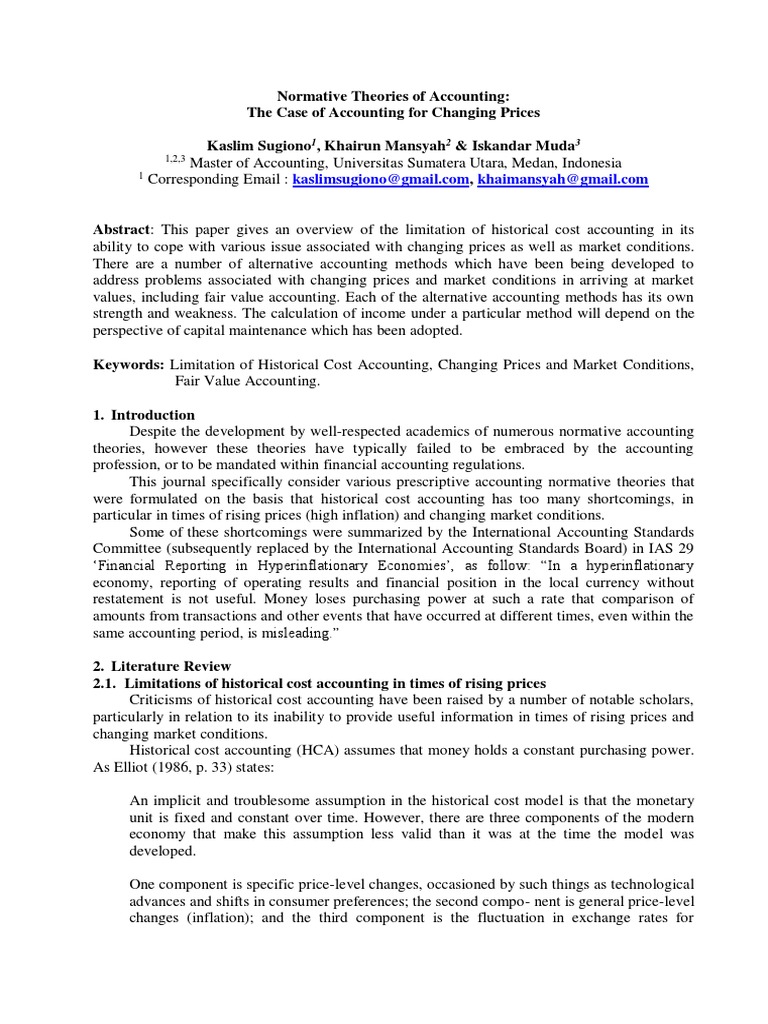 Normative Theories of Accounting The Case of Accounting For Changing ...