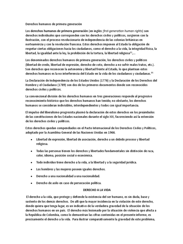 Derechos Humanos de Primera Generación | PDF | Derechos | Derechos humanos