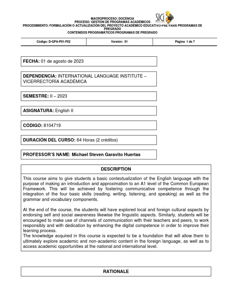 English Ii Syllabus | PDF | Adverb | Methodology English Ii Syllabus | PDF | Adverb | Methodology