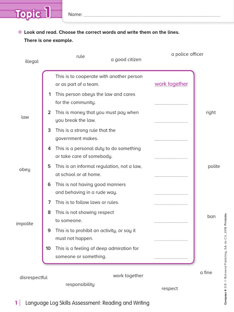 Language Log 4 Topic 1 Reading and Writing Assessment | PDF