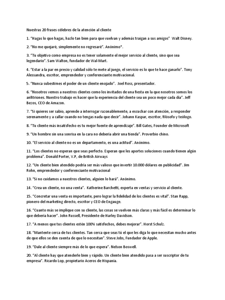 Nuestras 20 Frases Célebres de La Atención Al Cliente | PDF