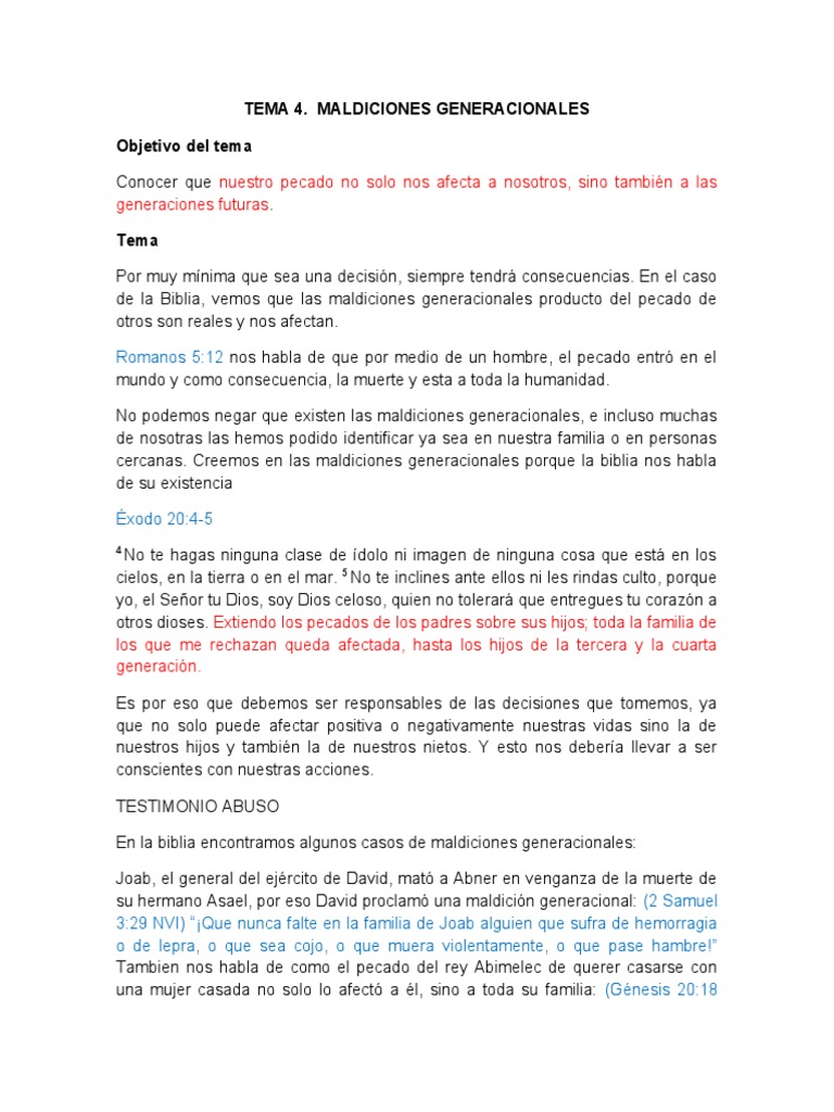 TEMA 4 Maldiciones Generacionales | PDF | Pecado | Maldición