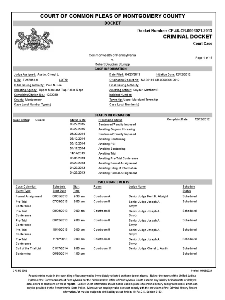 CpDocketSheet 16 | PDF | Criminal Record | Arraignment