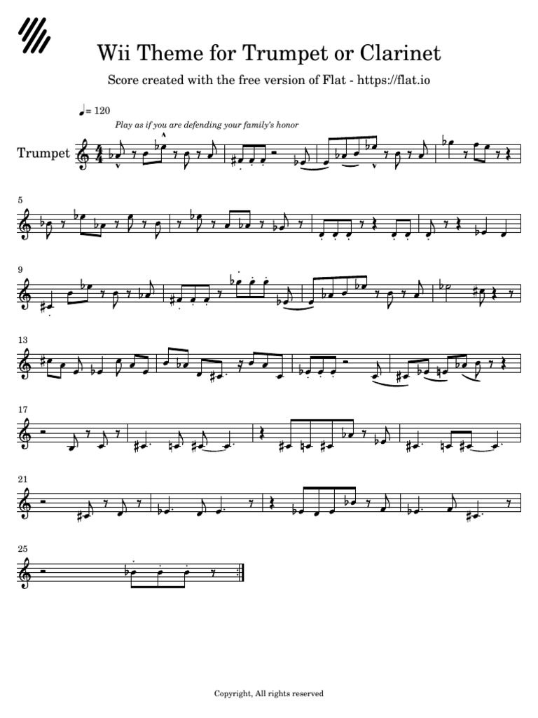 Wii Theme Sheet Music for Trumpet | PDF