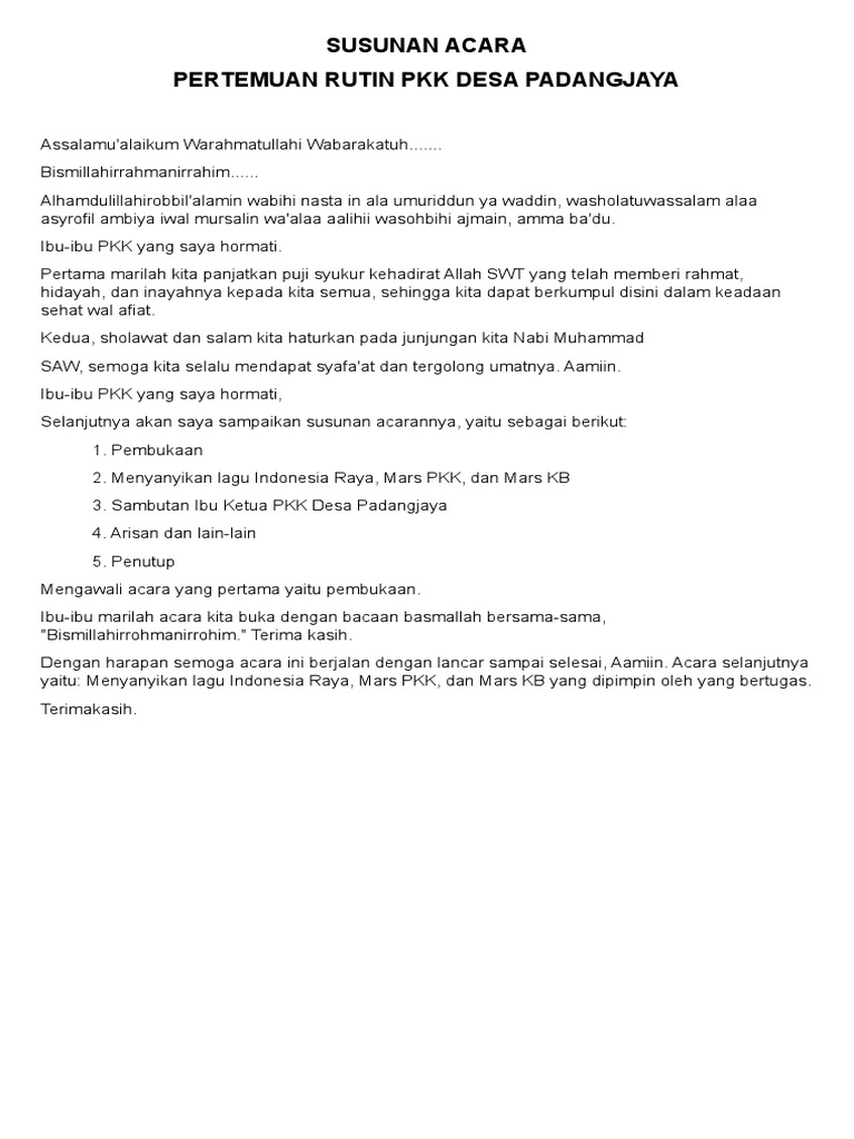 Susunan Acara Pkk | PDF