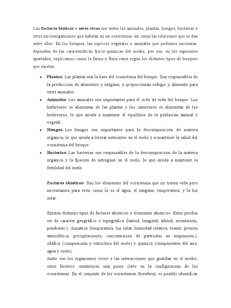 Los Factores Bióticos y Abioticos Del Bosque de Colina Baja. | PDF