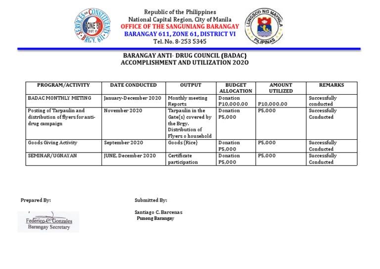 BADAC Acomplishment and Utilization Report | PDF