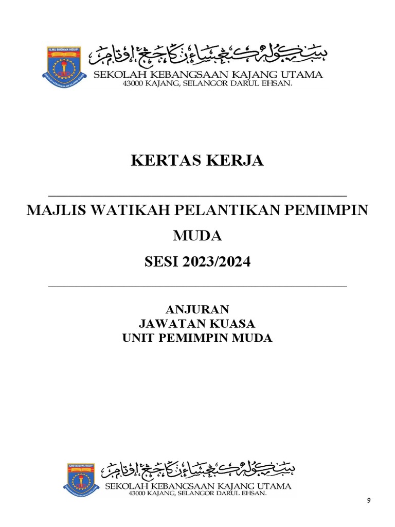 Kertas Kerja Watikah Pelantikan Pemimpin Muda 2023 | PDF Kertas Kerja Watikah Pelantikan Pemimpin Muda 2023 | PDF