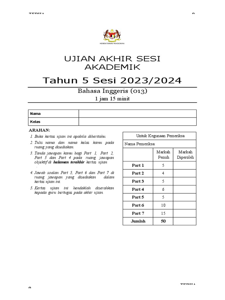August Assessment Year 5 | PDF