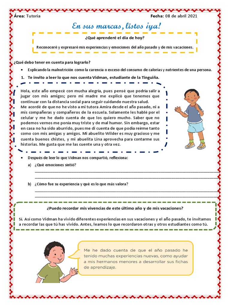 08 de Abril Tutoría - en Sus Marcas Listos ¡Ya! | PDF