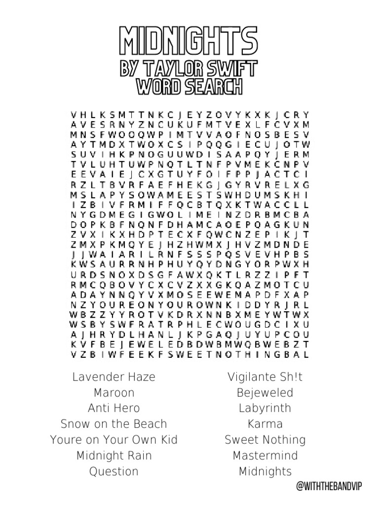 Taylor Swift Word Search & Coloring Sheet Packet Midnights | PDF | Poetry