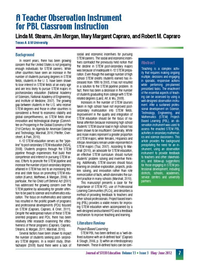 Stearns-A Teacher Observation Instrument for PBL Classroom Instruction ...