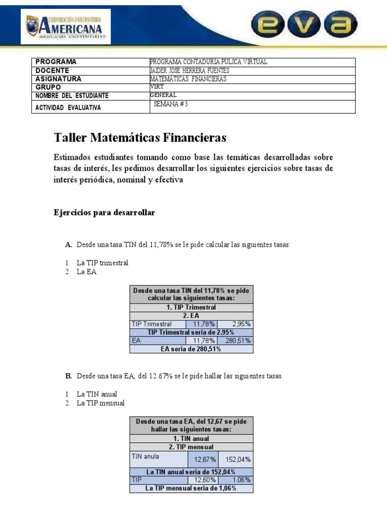 Ejercicios de Tasas | PDF