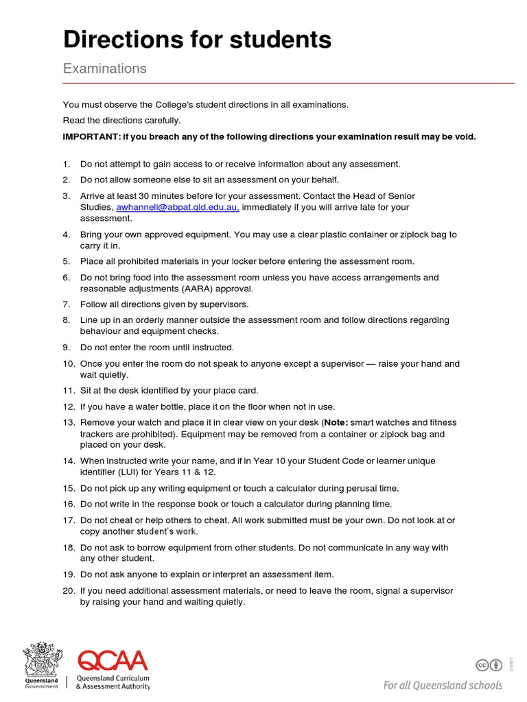 Exam Directions For Students 2023 | PDF