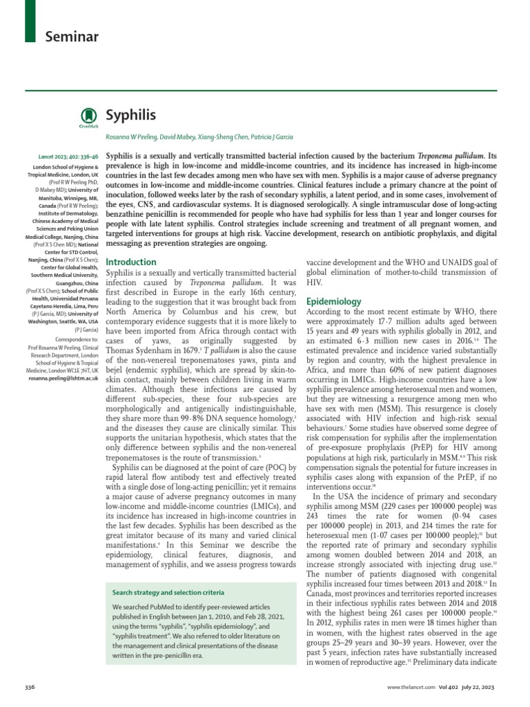 Syphilis: Epidemiology, Diagnosis, Treatment | PDF | Self-Improvement | Wellness