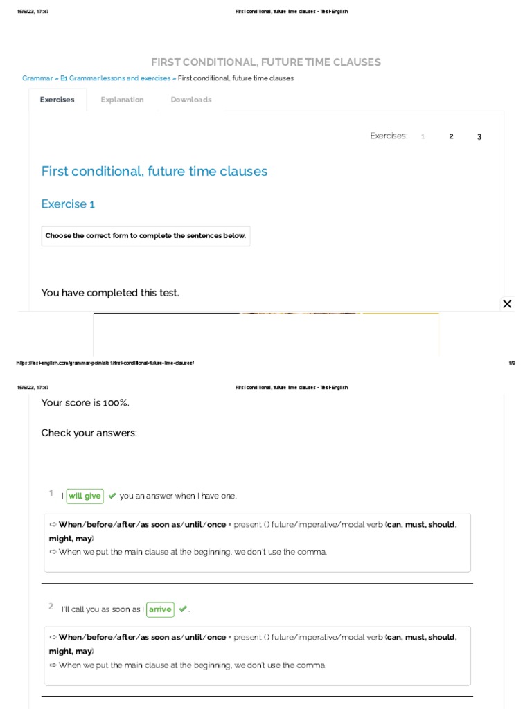 First Conditional, Future Time Clauses - Test-English | PDF