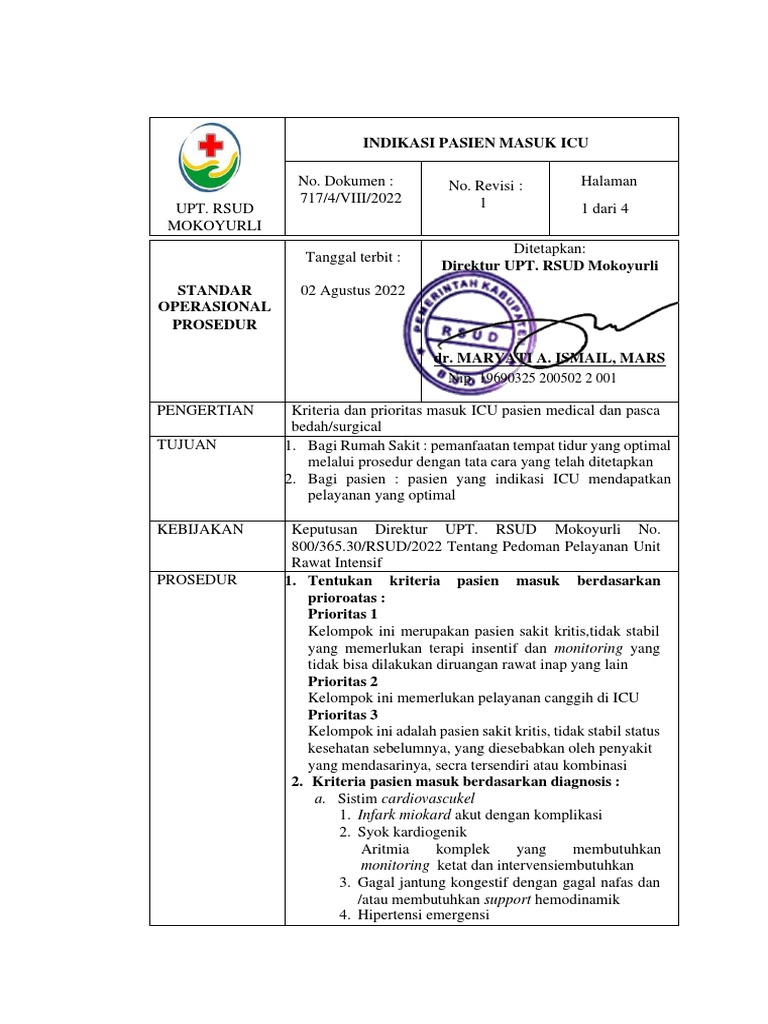 Sop Indikasi Pasien Masuk Icu Pdf