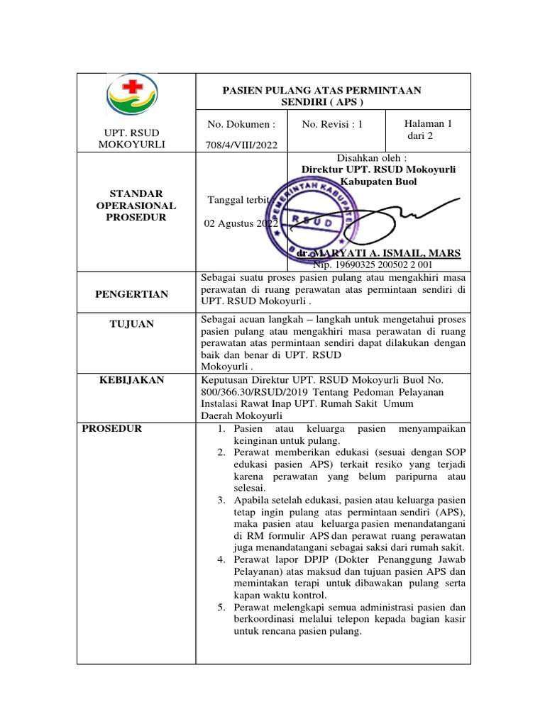 Sop Pasien Pulang Atas Permintaan Sendiri Aps Pdf