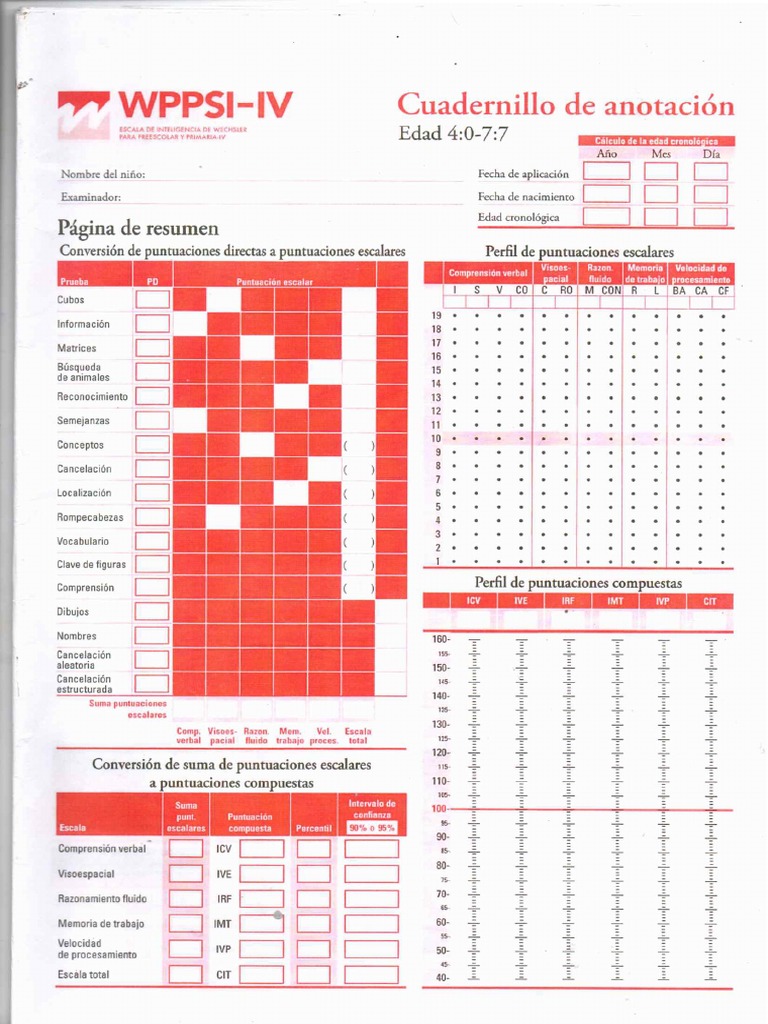 WPPSI IV PROTOCOLO 2023 | PDF