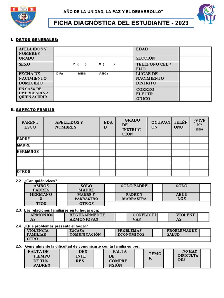 Ficha-diagnostica-Del Estudiante-2023 Cesar Vallejo M. | PDF