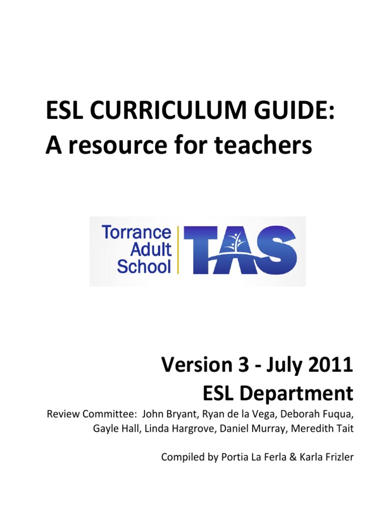 ESL Curriculum Guide - A Resource For Teachers | PDF | English As A ...