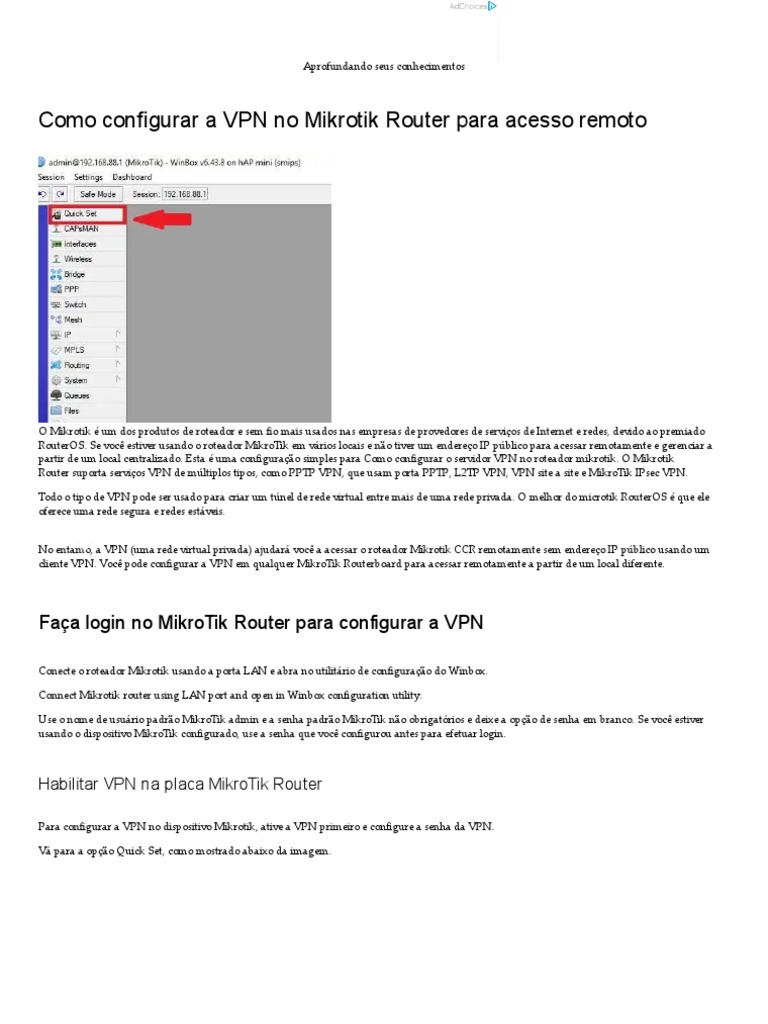Configurando VPN no Mikrotik Router | PDF | Rede Privada Virtual (VPN ...