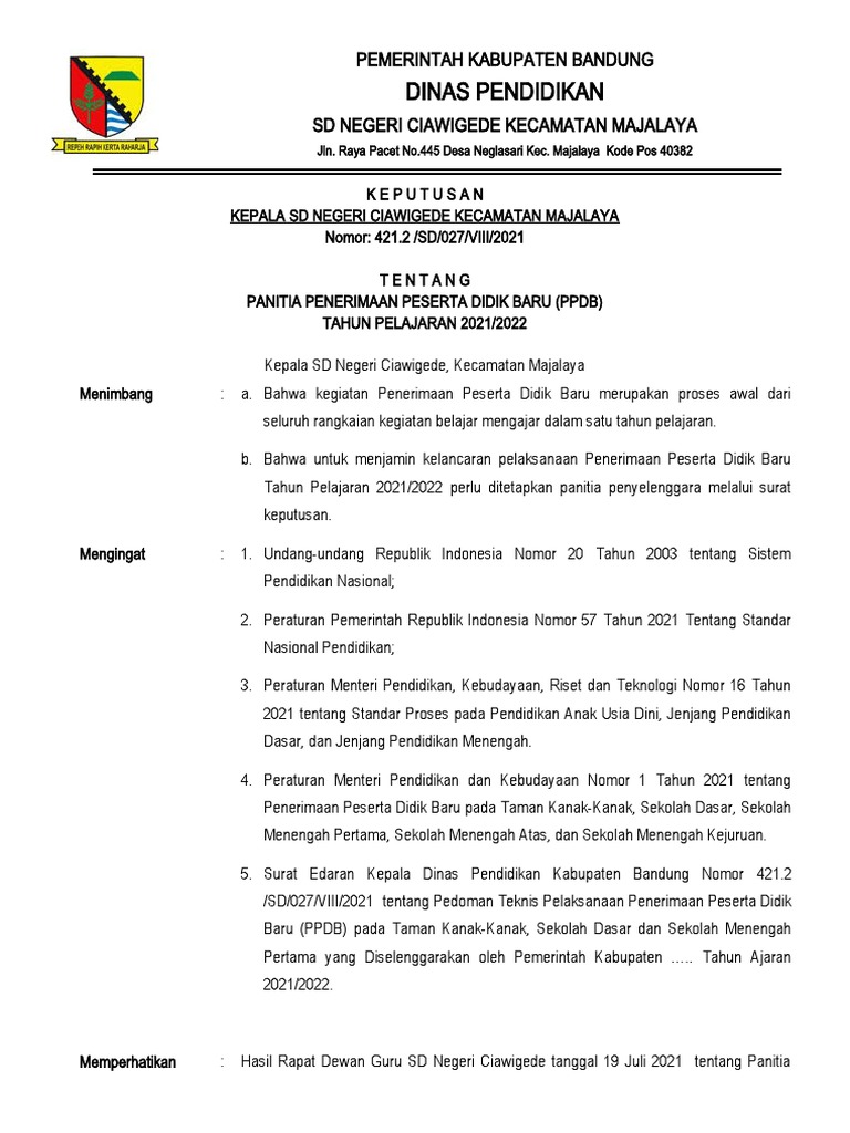 SK Panitia PPDB SD 2022-2023 | PDF