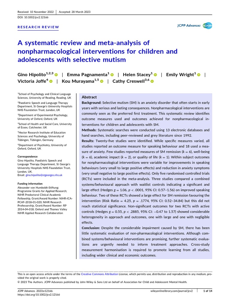 JCPP Advances - 2023 - Hipolito - A Systematic Review and Meta Analysis ...