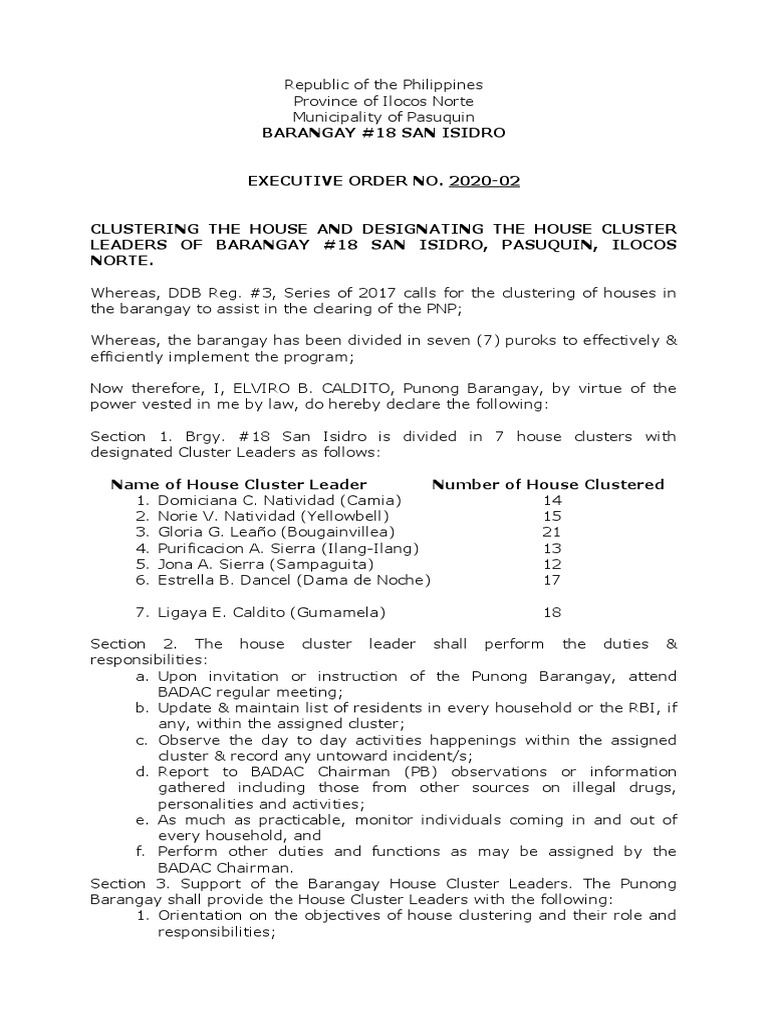 Executive Order 02-2020 House Cluster | PDF