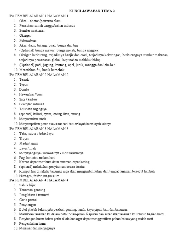 Kunci Jawaban Tema 2-1 | PDF