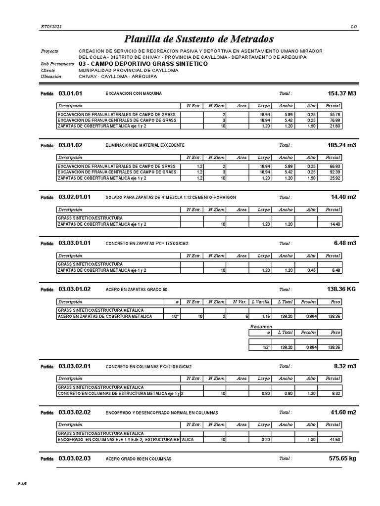 Planilla de Metrados Comp 03 | PDF