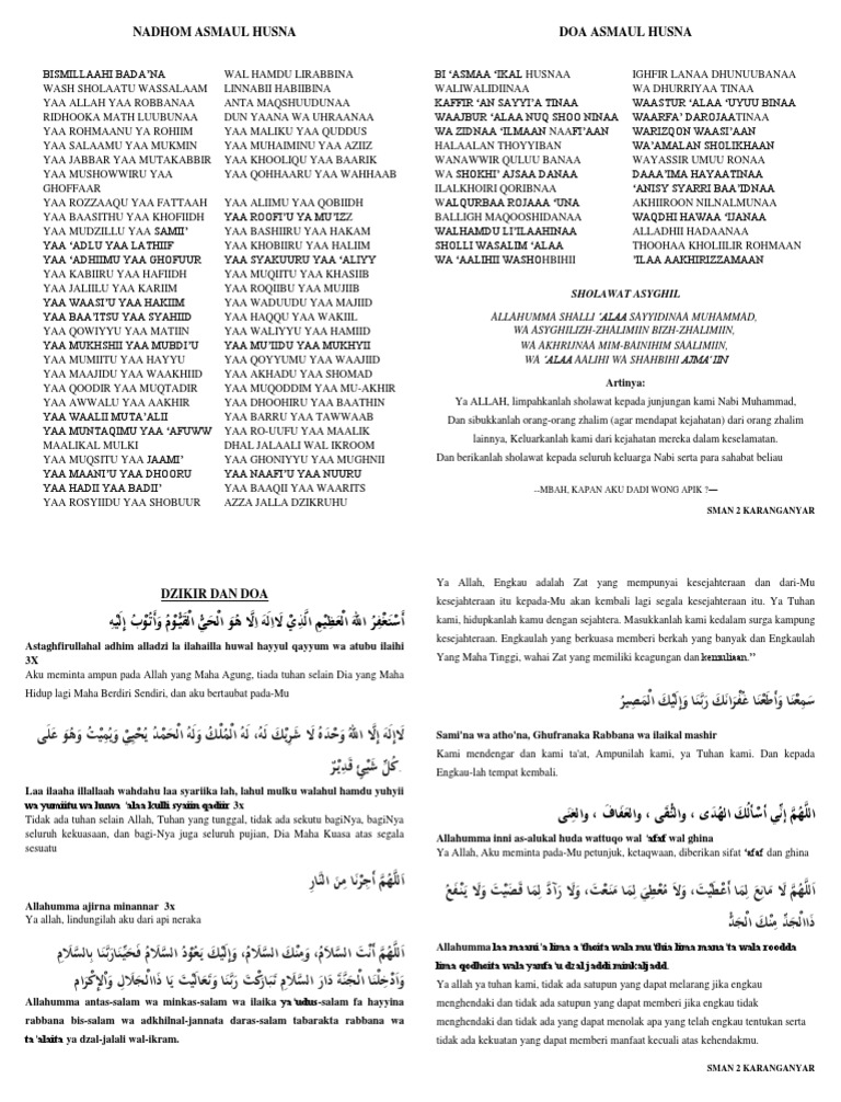 Nadhom Asmaul Husna Dzikir Dan Doa | PDF