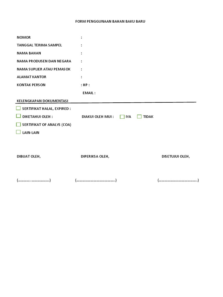 Form Penggunaan Bahan Baku Baru | PDF