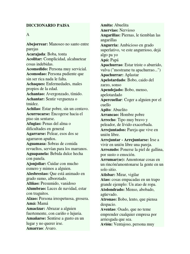 Diccionario de Palabras Paisas | PDF | Cocina, comidas y vino | Hogar ...