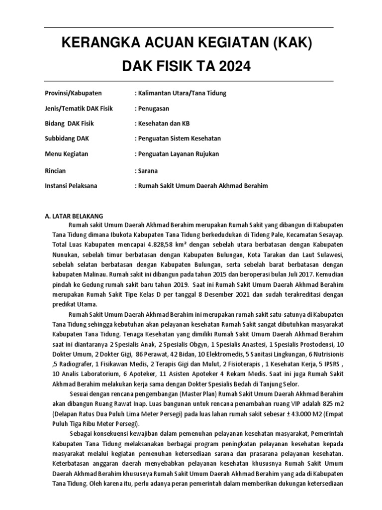 KAK Sarana, Prasarana, Dan Alat Kesehatan - Revisi | PDF