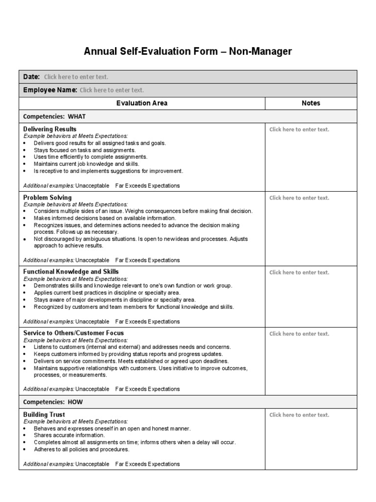 Annual Self Evaluation Non Manager | PDF