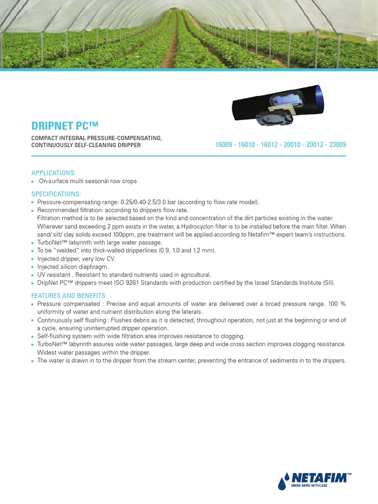 Dripnet PC Thick Walled Dripperlines Product Sheet | PDF | Filtration ...