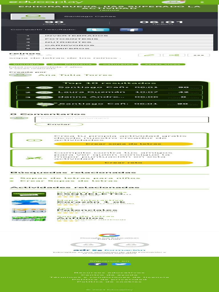 Sopa de Letras Reinos (Biología - 3º - Primaria - Naturales - Seres ...