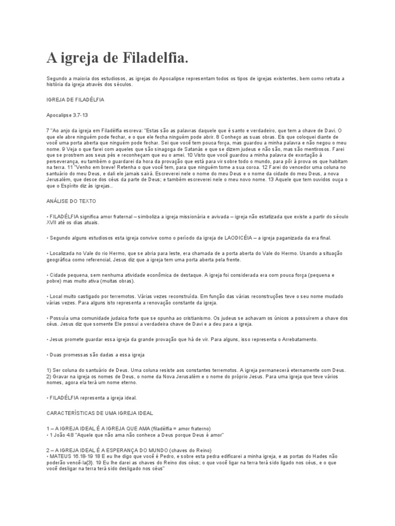 A Igreja de Filadelfia | PDF | Igreja cristã | Jesus