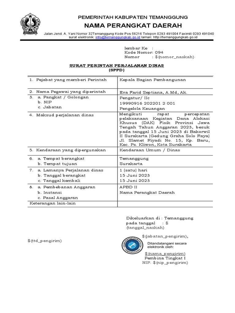 Contoh SPPD untuk Sekolah dan Desa | PDF