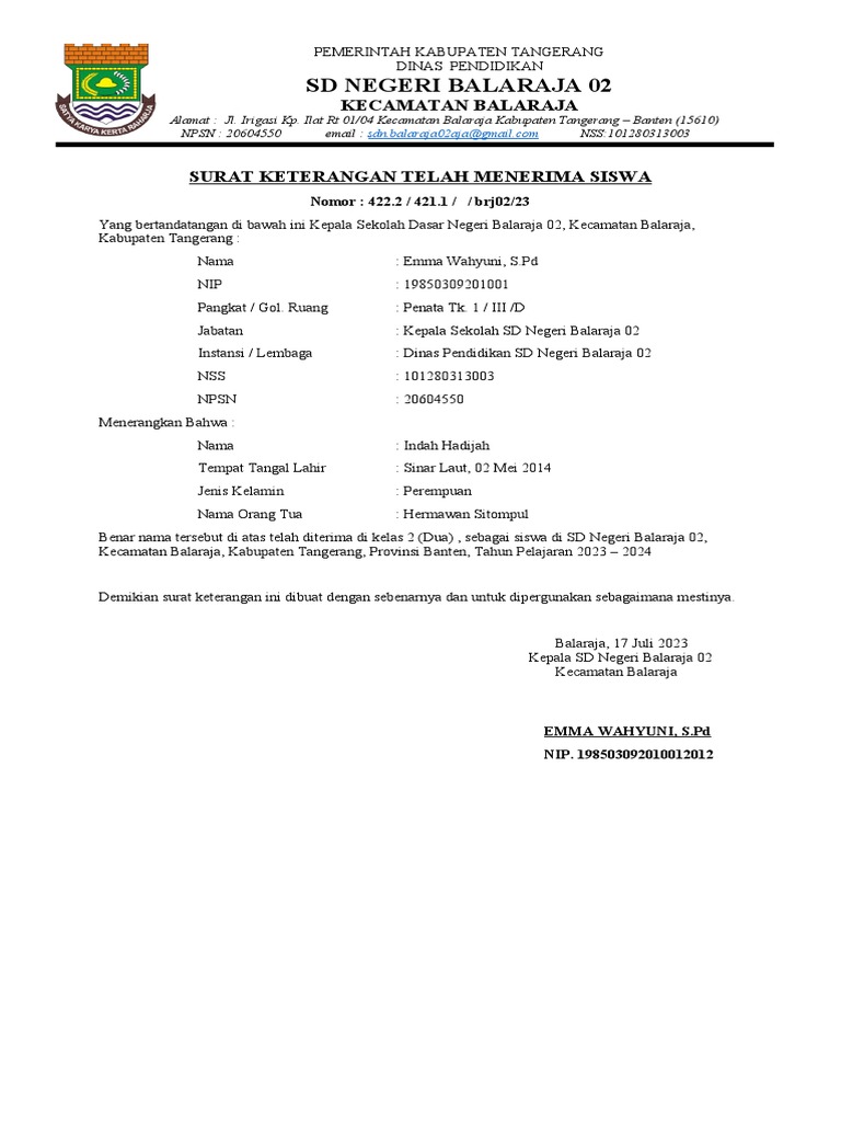 Surat Keterangan Telah Menerima | PDF