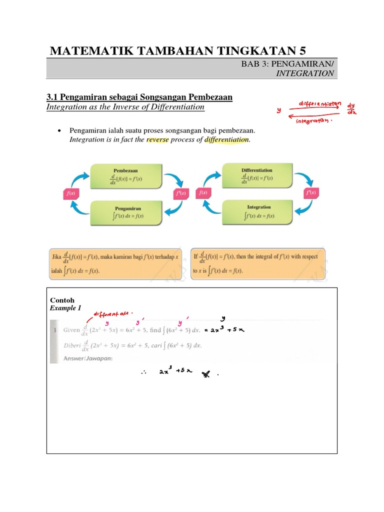 ADD MATHS CHAPTER 3 INTEGRATION (Until 3.3 Example 3) | PDF