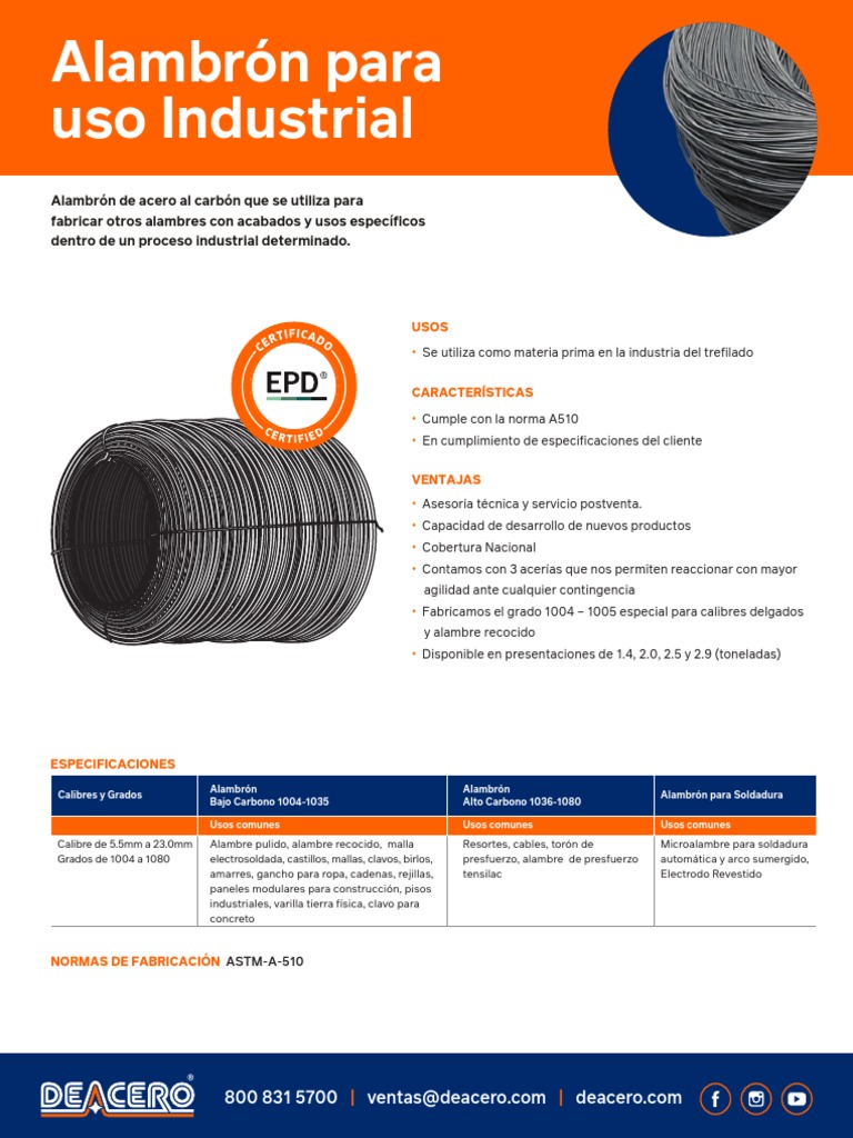 Alambron para Uso Industrial Deacero Ficha Tecnica | PDF